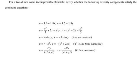 Solved For A Two Dimensional Incompressible Flowfield Chegg