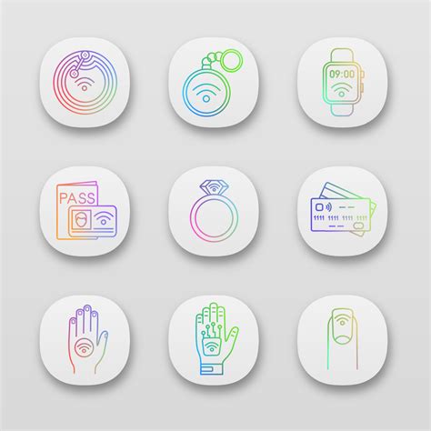 Nfc Technology App Icons Set Near Field Chip Trinket Smartwatch