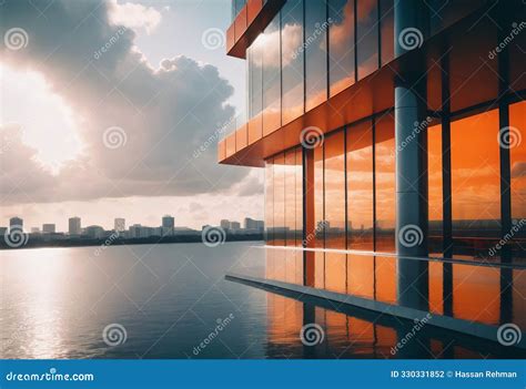 A Modern Angular Building With A Reflective Glass Facade Stock