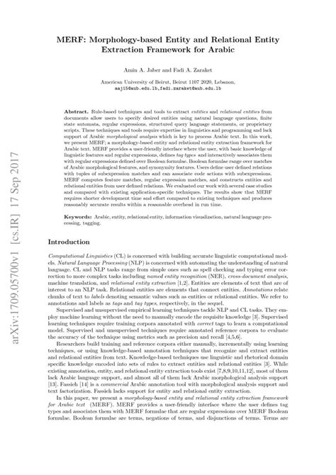 Merf Morphology Based Entity And Relational Entity Extraction Framework For Arabic Deepai