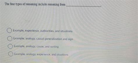 The Four Types Of Reasoning Include Reasoning From Chegg Com