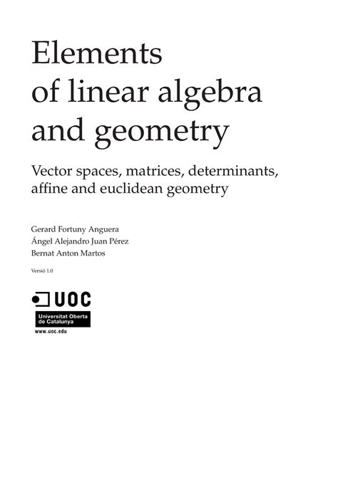 Elements Linear Algebra Elements Of Linear Algebra And Geometry Vector Spaces Matrices Studocu