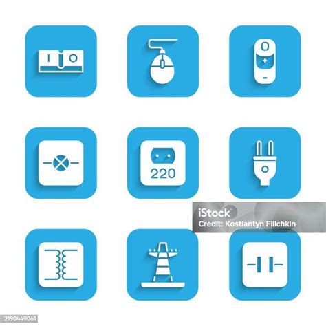 전기 콘센트 타워 라인 전해 콘덴서 플러그 변압기 램프 전자 회로 배터리 충전 및 전등 스위치 아이콘을 설정합니다 벡터 0명에 대한 스톡 벡터 아트 및 기타 이미지 Istock