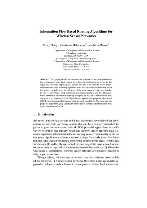 Pdf Information Flow Based Routing Algorithms For Wireless Sensor