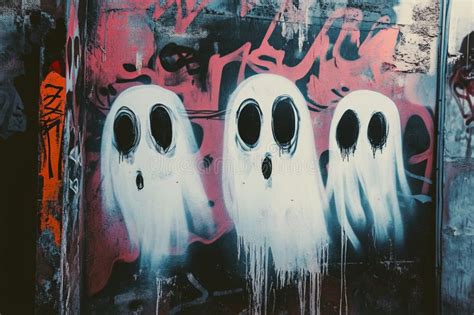 Ghostly Faces In Urban Graffiti Art On City Wall Stock Illustration