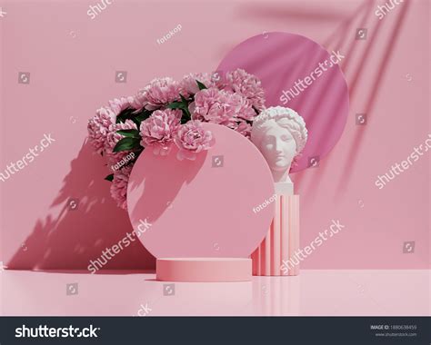3d 포디움 디스플레이 파스텔 핑크색 배경 스톡 일러스트 1880638459