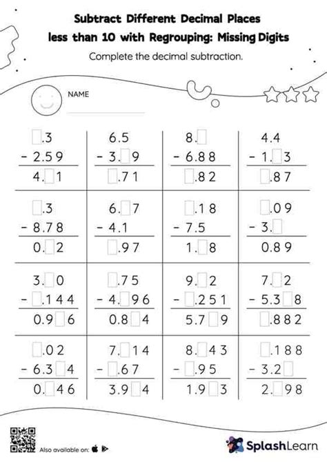 Subtract Different Decimal Places Less Than 10 With Regrouping Missing