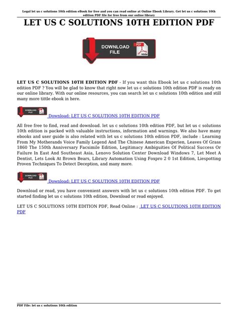 Let Us C Solutions 10th Edition Pdf