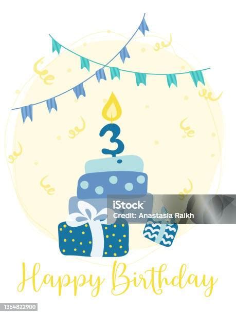 귀여운 선물 촛불 생일 깃발 사탕케이크와 엽서 생일 축하해요 귀여운 요소와 인사말 카드 템플릿 만화 스타일의 벡터 일러스트레이션 0명에 대한 스톡 벡터 아트 및 기타 이미지