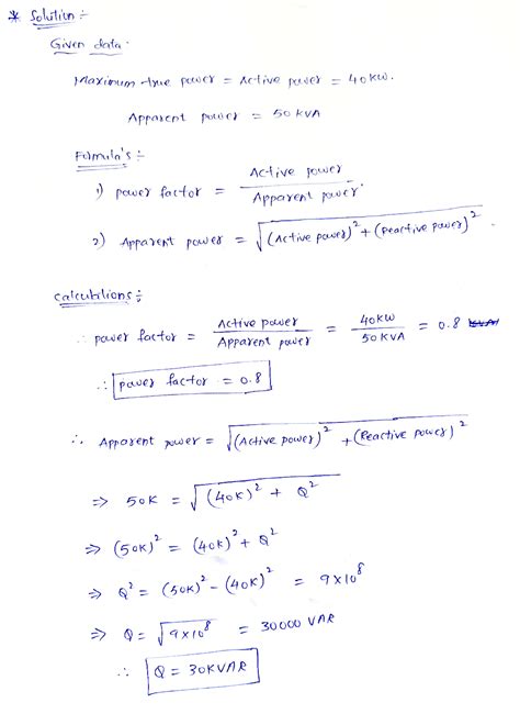 Solved Calculate The Power Factor Pf And Reactive Power Q Of A 50 Kva Course Hero