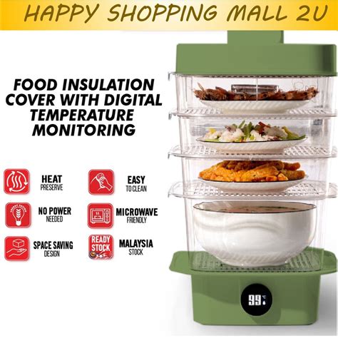 Food Insulation Cover With Digital Temperature Monitoring 5 Layers Tudung Saji Bertingkat