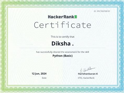 Earned Hackerrank Python Certificate Diksha Posted On The Topic