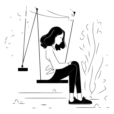 Premium Vector Sad Girl Sitting On A Swing In The Park