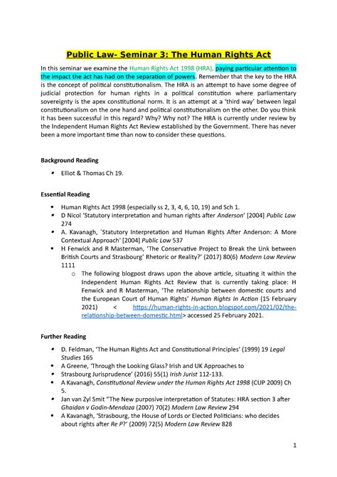 Public Law Seminar 3 2018 Public Law Seminar 3 The Human Rights