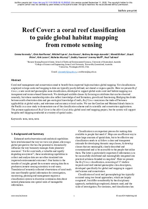 Pdf Reef Cover A Coral Reef Classification To Guide Global Habitat Mapping From Remote Sensing