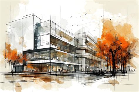 Premium Photo Sketch Of Architecture Vignetting Building Exterior Plan For Urban Scene