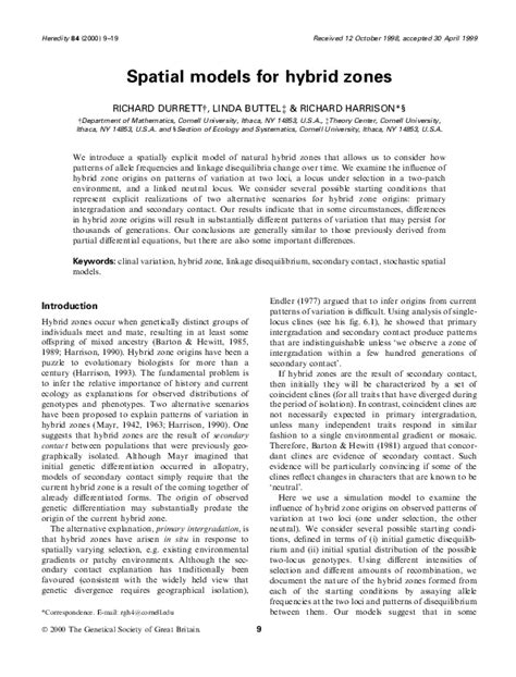 Pdf Spatial Models For Hybrid Zones