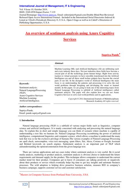 PDF An Overview Of Sentiment Analysis Using Azure Cognitive Services