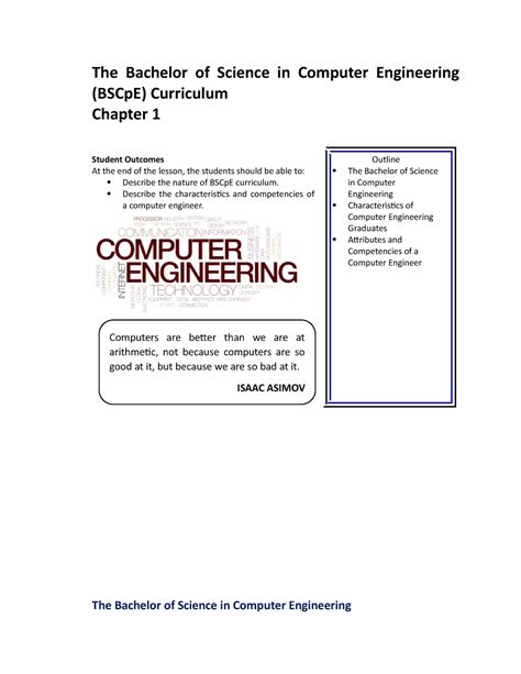 01 The Bachelor Of Science In Computer Engineering Bscp E Curriculum