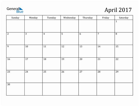 April 2017 Monthly Calendar Pdf Word Excel