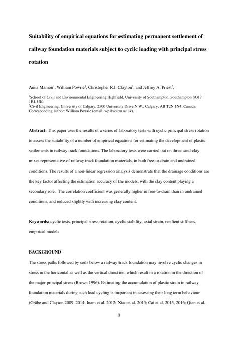 Pdf Suitability Of Empirical Equations For Estimating Permanent Settlement Of Railway