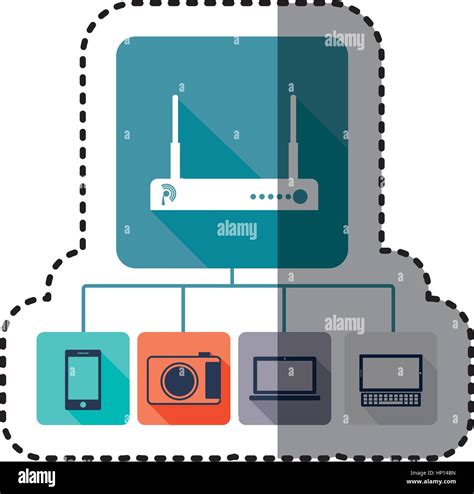 Sticker Colorful Tech Router Icon Stock Vector Illustration Stock