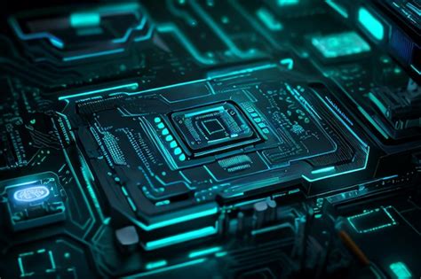 Premium Photo Futuristic Computer Chip Glows Blue In Abstract Circuit Board Pattern