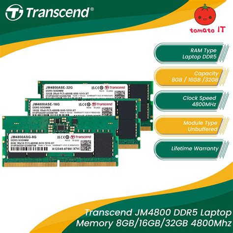 Transcend Jm4800 Ddr5 Sodimm Laptop Memory 8gb 16gb 32gb 4800mhz Shopee Malaysia
