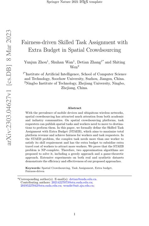 Pdf Fairness Driven Skilled Task Assignment With Extra Budget In