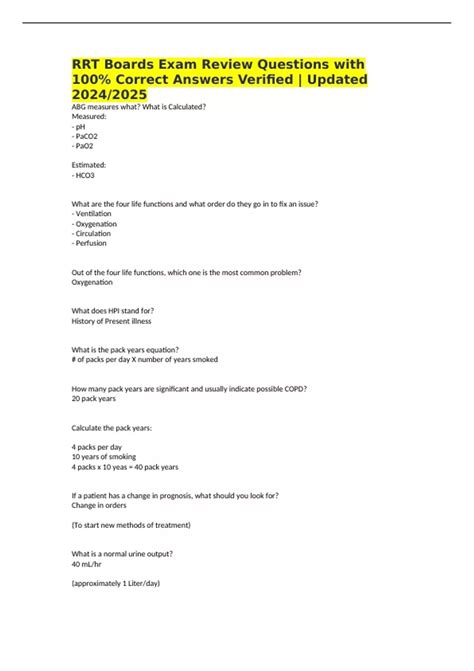 Rrt Boards Exam Review Questions With 100 Correct Answers Verified Updated 2024 2025 Rrt