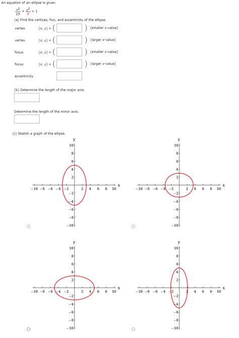 solved an equation of an ellipse is given x2 y2 25 9 a