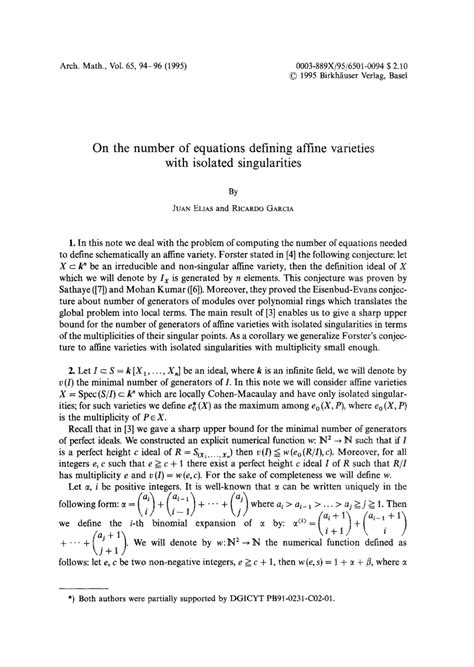 Pdf On The Number Of Equations Defining Affine Varieties With Isolated Singularities