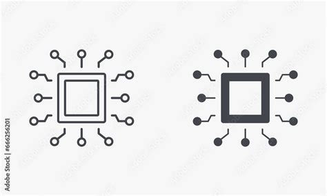 Cpu Silhouette And Line Icon Set Central Processing Unit Electronic Circuit Symbol Collection