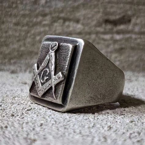 Master Mason Blue Lodge Ring Vintage Silver Square And Compass G