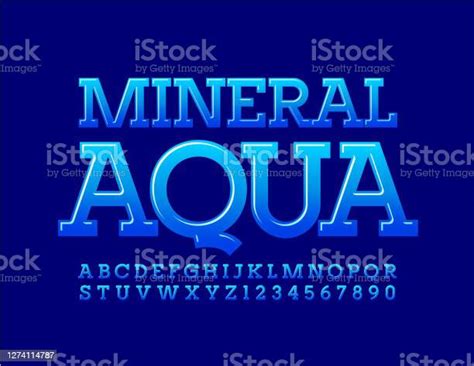 벡터 블루 엠블럼 미네랄 아쿠아 현대 어퍼 케이스 문자 및 숫자 0명에 대한 스톡 벡터 아트 및 기타 이미지 0명 개념 건강한 식생활 Istock