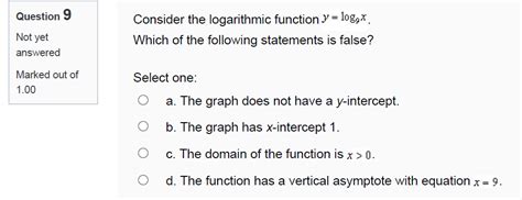 Solved Consider The Logarithmic Function Ylog9xwhich Of