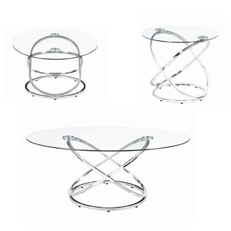 Modern 3 Piece Coffee Table Set With 2 End Tables Glass Tabletop