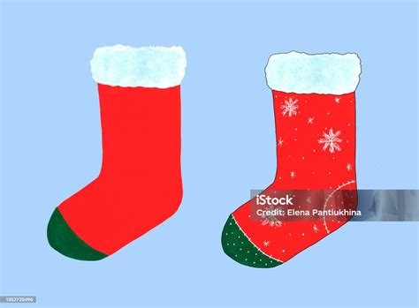 세트 산타의 전통적인 축제 빨간색과 녹색 양말 크리스마스 기호 아이콘 엽서 라벨 포장의 디자인을 위해 12월에 대한 스톡 벡터 아트 및 기타 이미지 Istock