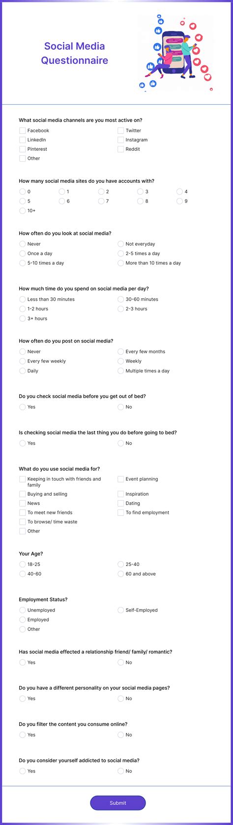 Social Network Questionnaire Form Template Jotform