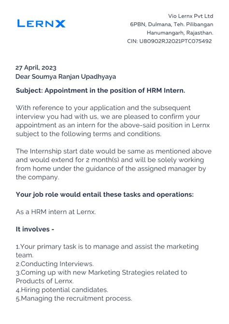 Intership Intershipopportunity Offerletter Humanresourcesmanagement Soumya Ranjan Upadhyaya