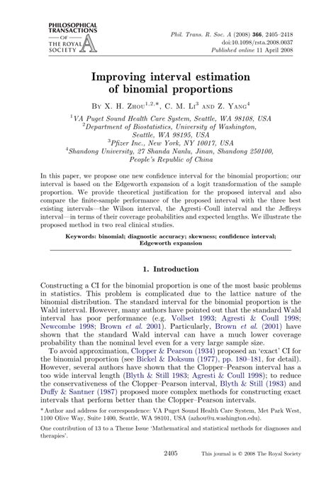 Pdf Improving Interval Estimation Of Binomial Proportions
