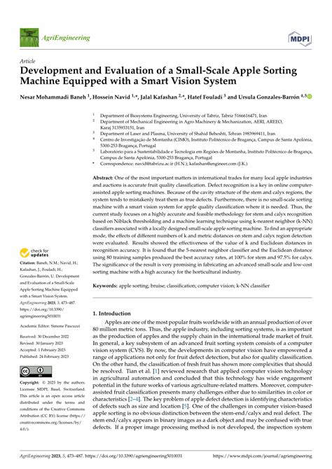 Pdf Development And Evaluation Of A Small Scale Apple Sorting Machine Equipped With A Smart