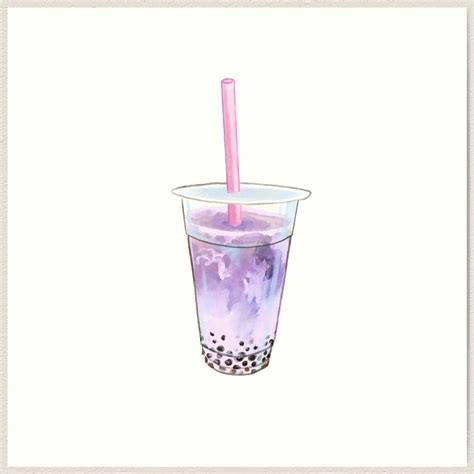 Watercolor Cute Taro Milk Tea Boba Art Print By Emmaherren Taro Milk