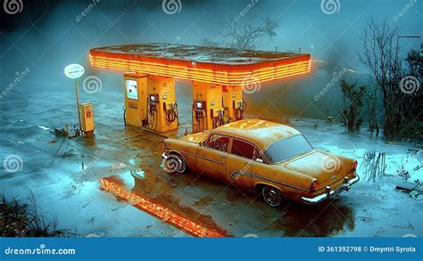 Oir Nighttime Gas Stations Stock Illustration Illustration Of Night