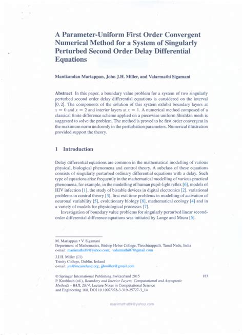 Pdf A Parameter Uniform First Order Convergent Numerical Method For A