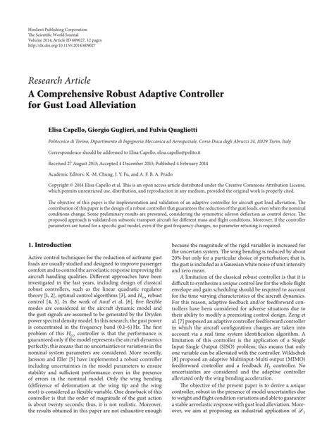 Pdf A Comprehensive Robust Adaptive Controller For Gust Load Alleviation