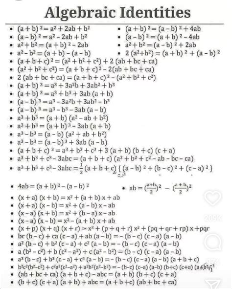 Algebraic Identities A B 2 A2 2ab B2 A B 2 A−b 2 4ab A−b 2 A2−2