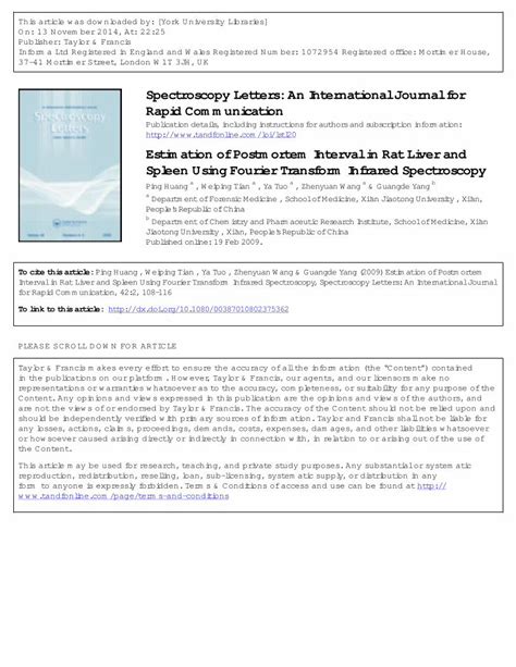 Pdf Estimation Of Postmortem Interval In Rat Liver And Spleen Using Fourier Transform Infrared