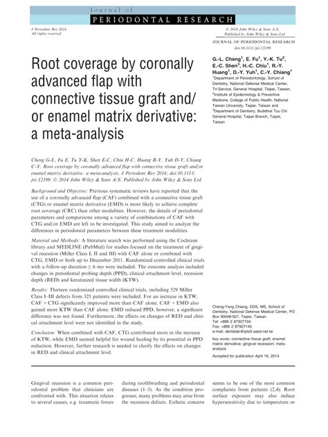 PDF Root Coverage By Coronally Advanced Flap With Connective Tissue Graft And Or Enamel Matrix