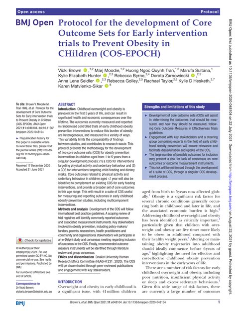 Pdf Protocol For The Development Of Core Outcome Sets For Early Intervention Trials To Prevent